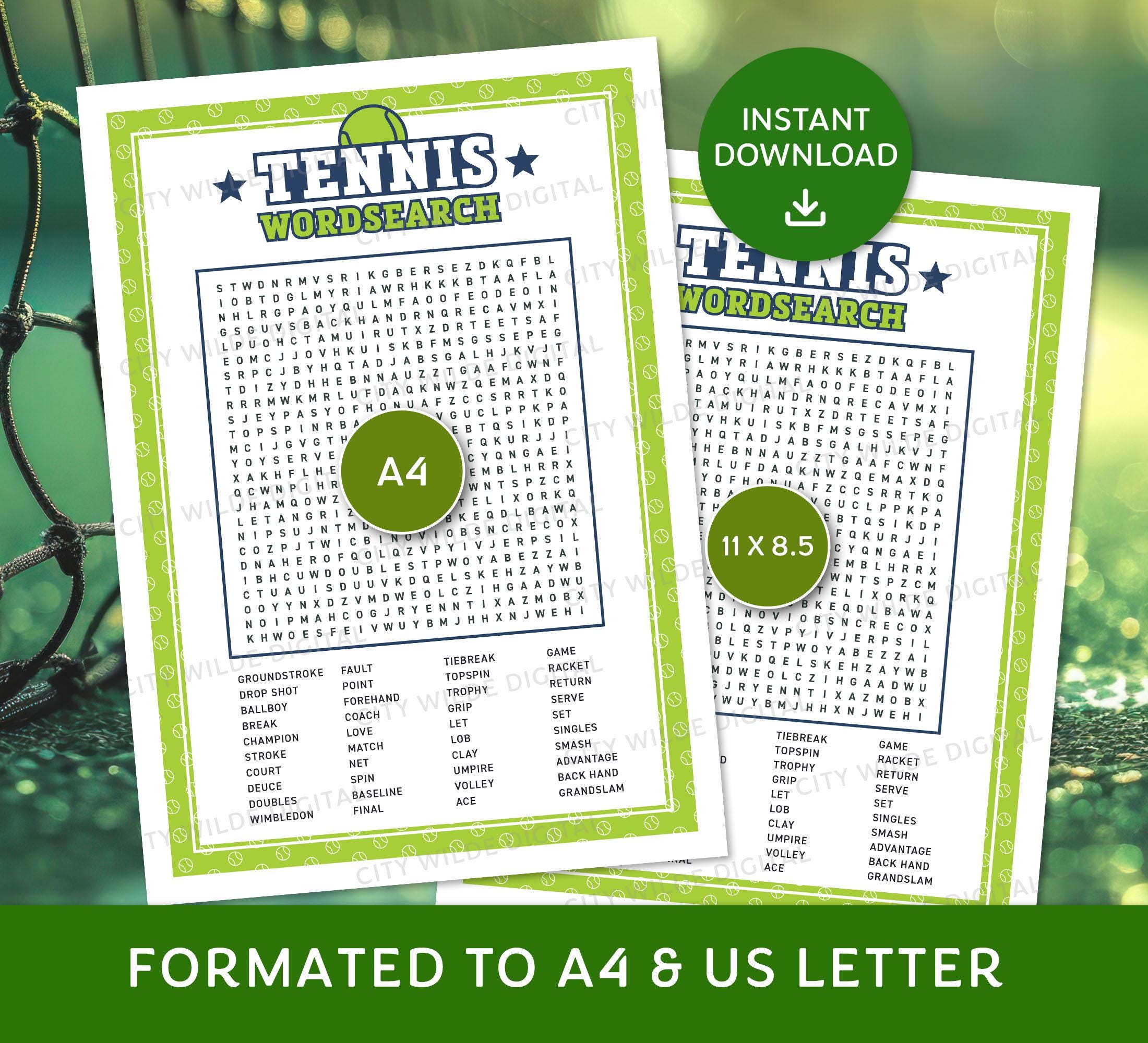 Tennis Word Search, Tennis Party Games, Sports Day Game, Tennis ...