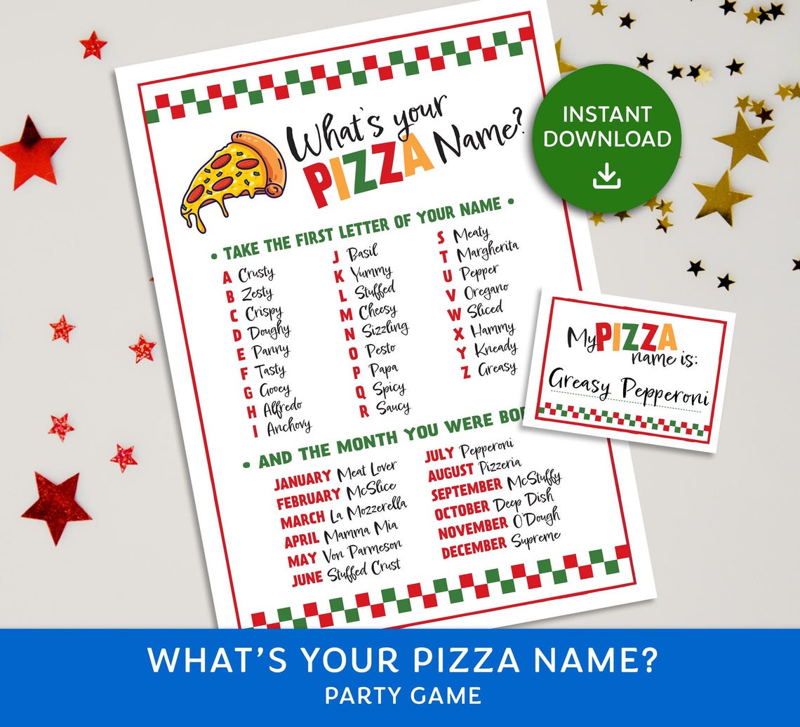 What is Your Pizza Name, Printable Party Game, Pizza Party, Pizza ...