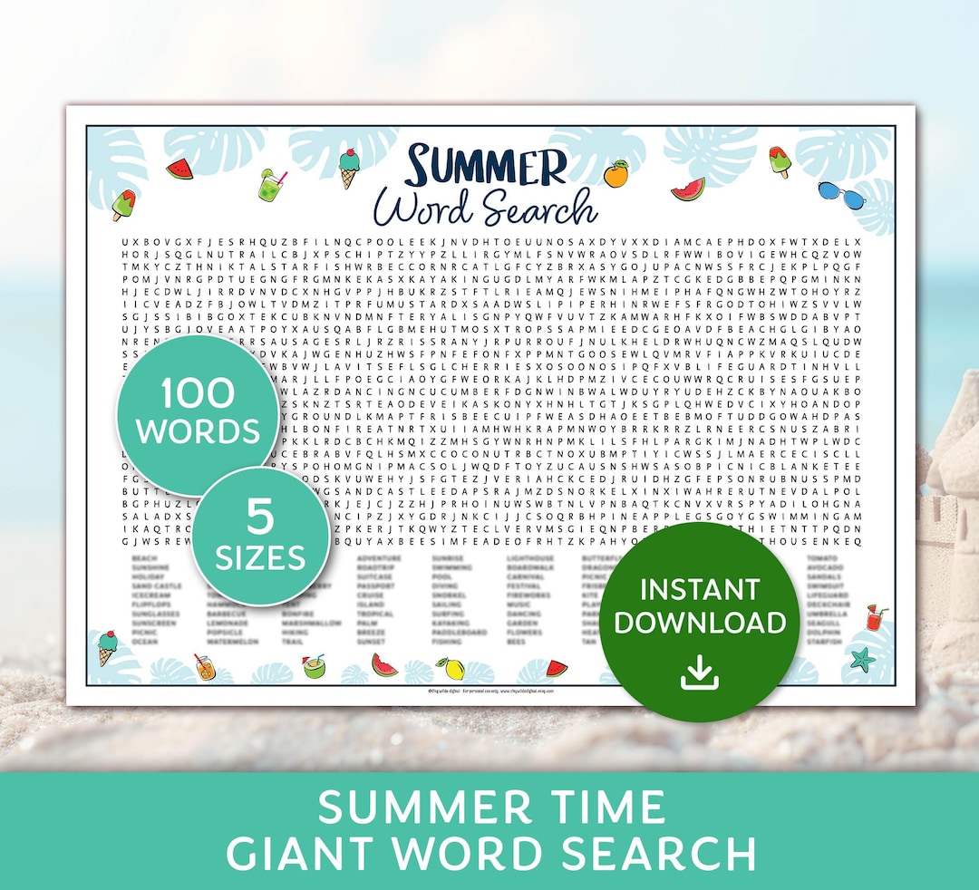 Summer Giant Word Search, Summer Theme Word Find, Summer Time Game ...