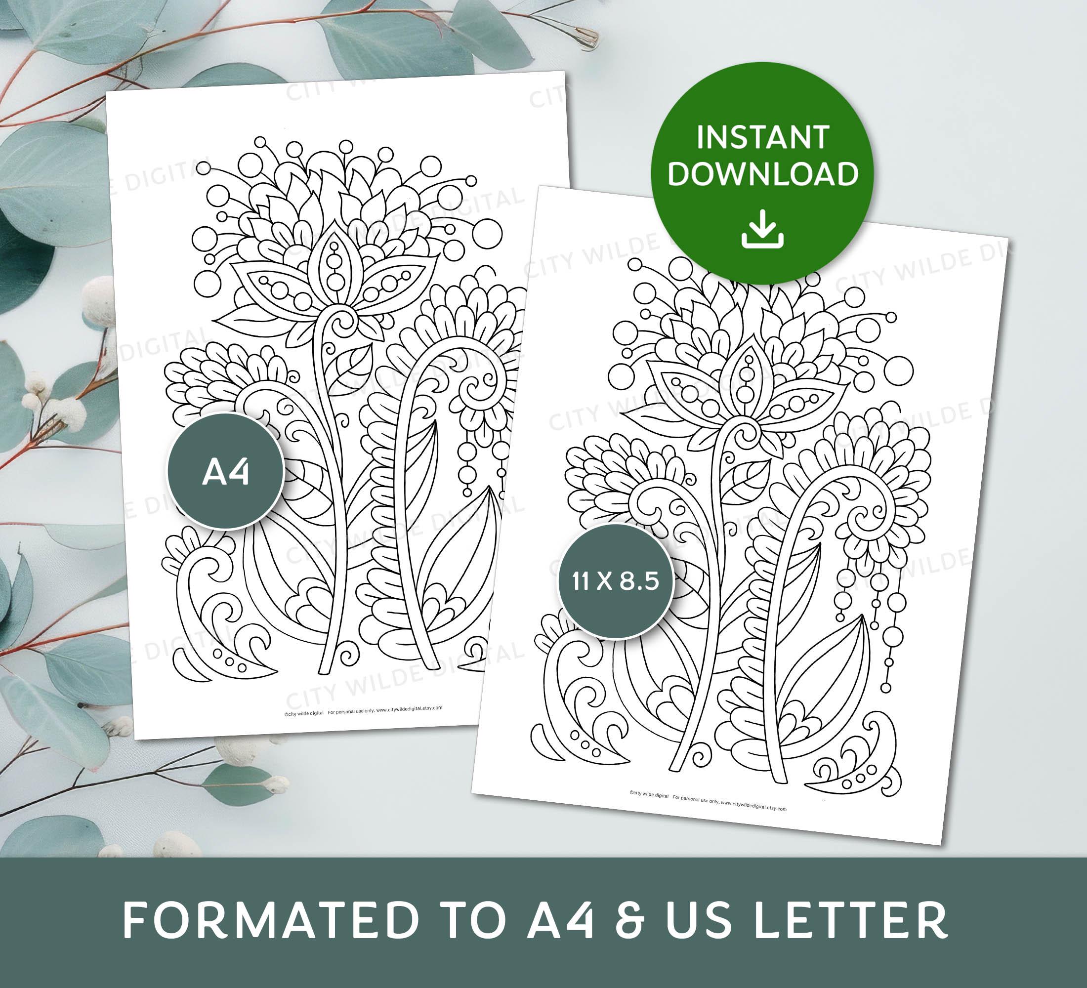 Flower Coloring Pages for Adults and Kids, Zentangle Coloring Pages ...