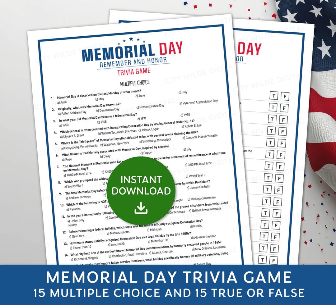 Memorial Day Trivia Game Printable, Memorial Day Party Games for Kids ...