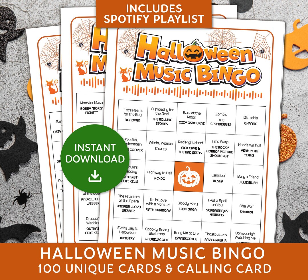 Halloween Music Bingo Game, Halloween Bingo With Spotify Playlist ...