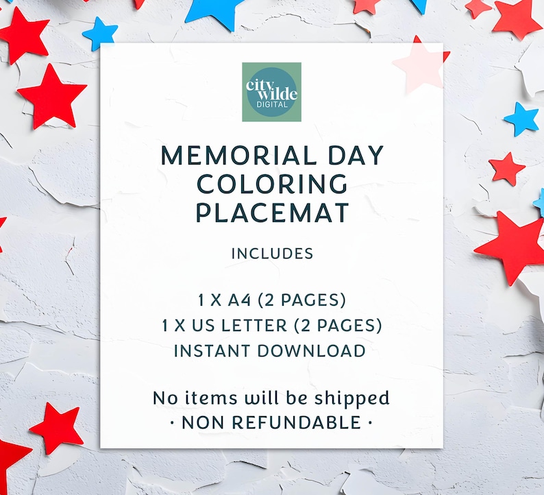 Memorial Day Activity Placemat, Memorial Day Coloring Activity ...