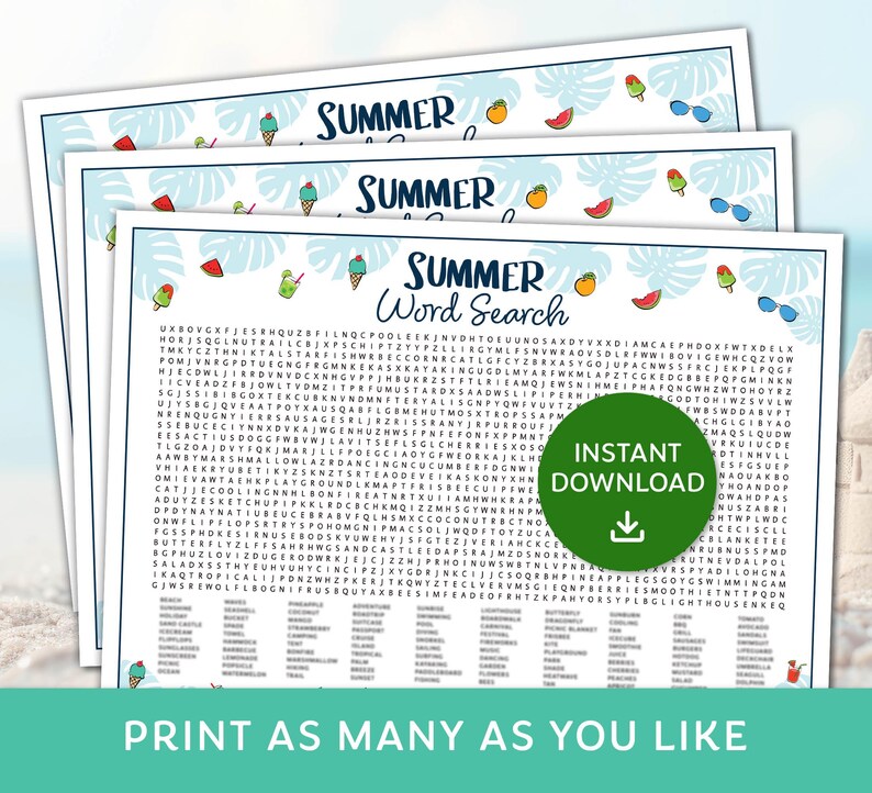 Summer Giant Word Search, Summer Theme Word Find, Summer Time Game ...