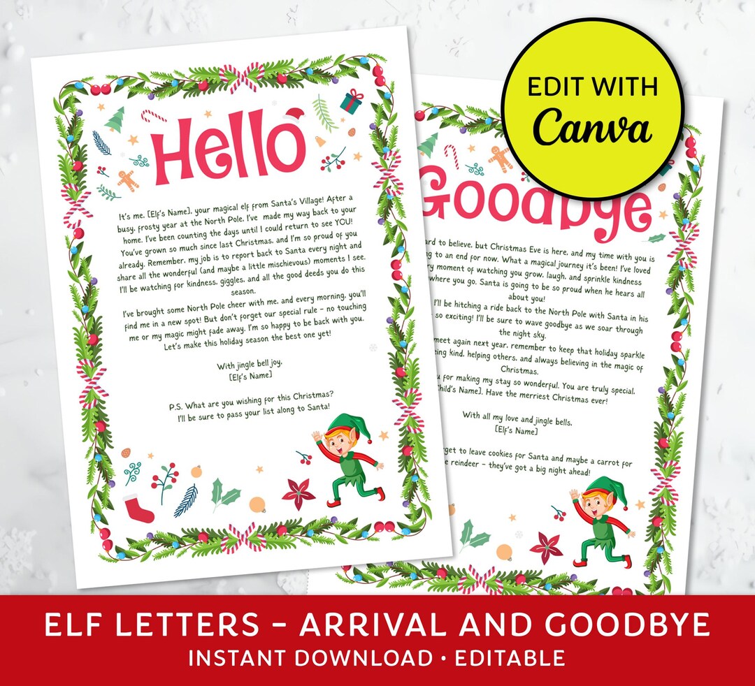 Elf Arrival Letter, Elf Departure Letter, Elf Hello Letter, Elf Goodbye ...