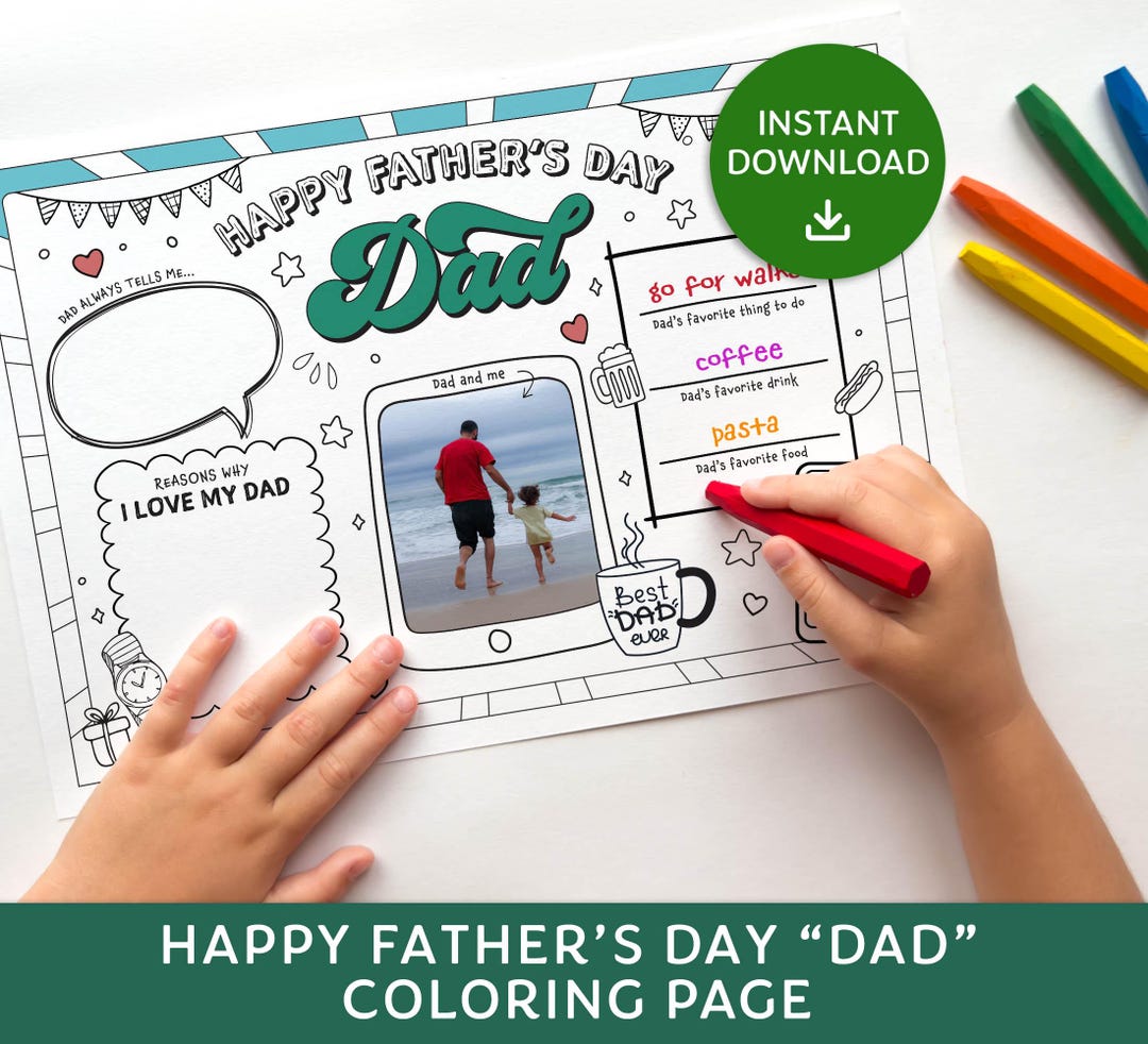 Fathers Day Card, All About My Dad Coloring Card, Fathers Day Coloring ...