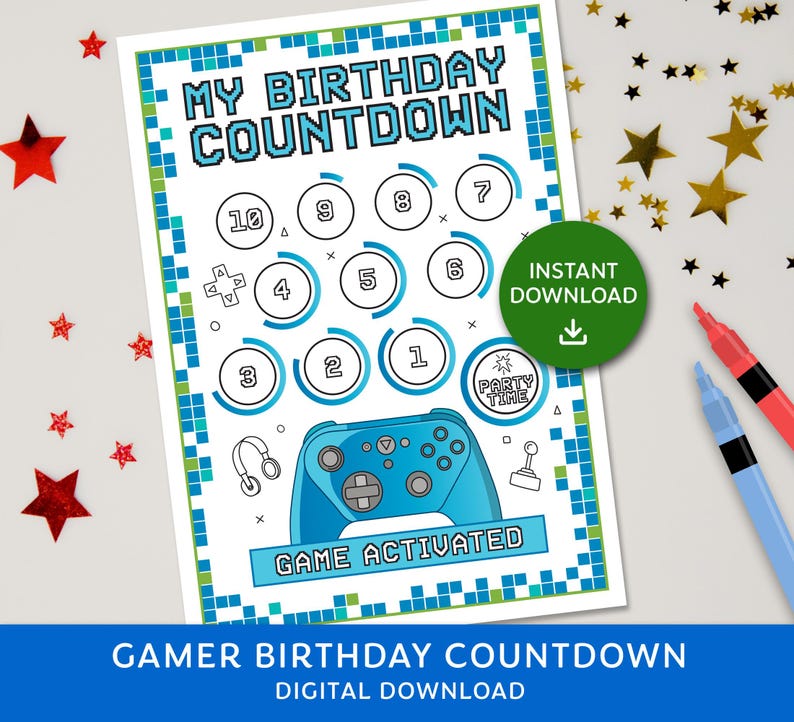 Birthday Countdown Printable for Kids, Gamer Birthday Calendar ...