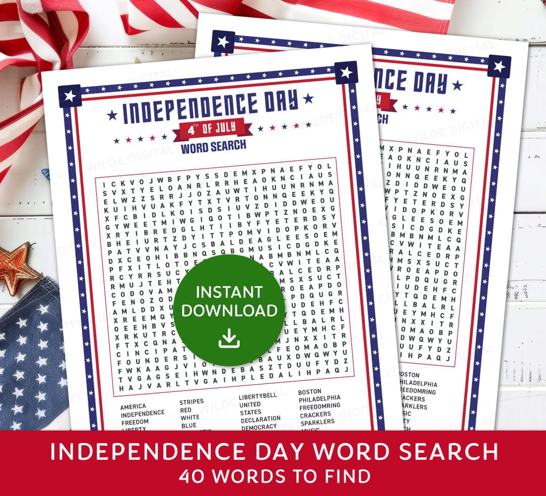 Independence Day Word Search, 4th July Party Games, Printable Word ...