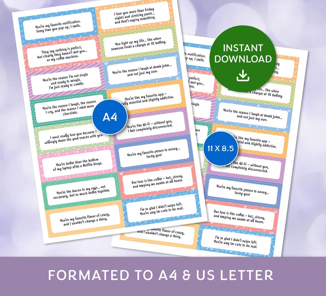 32 Printable Love Notes, Fun Mini Love Notes, Funny Love Letters, Mini ...