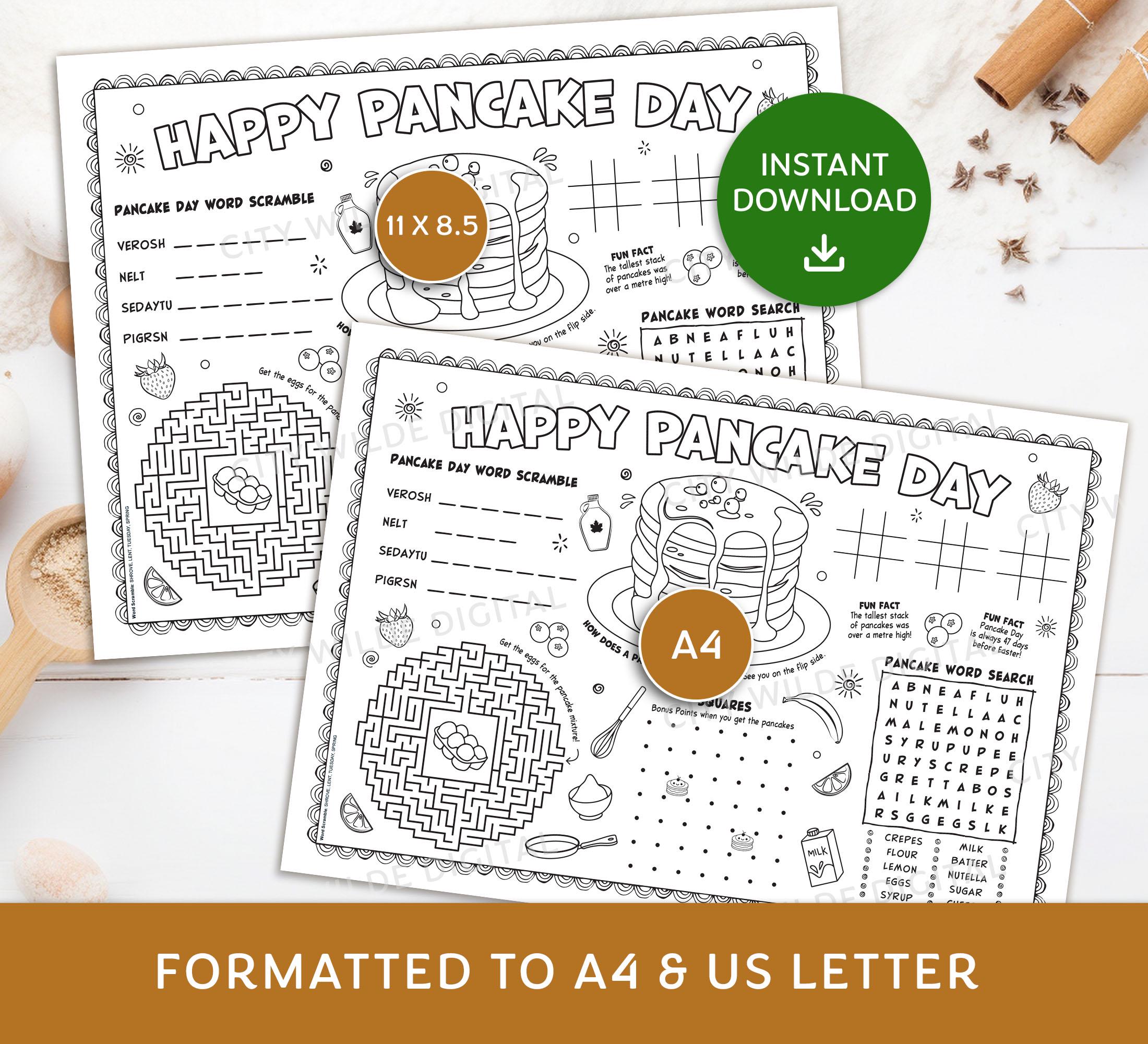Pancake Day Activity Placemat, Pancake Coloring Activity Placemat ...