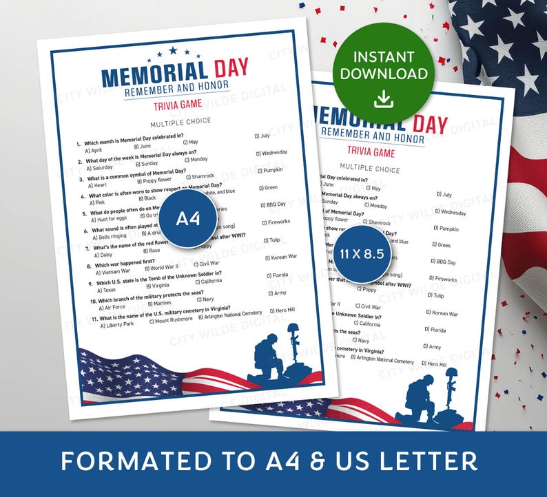 Memorial Day Trivia Game, Memorial Day Party Games for Kids and Adults ...