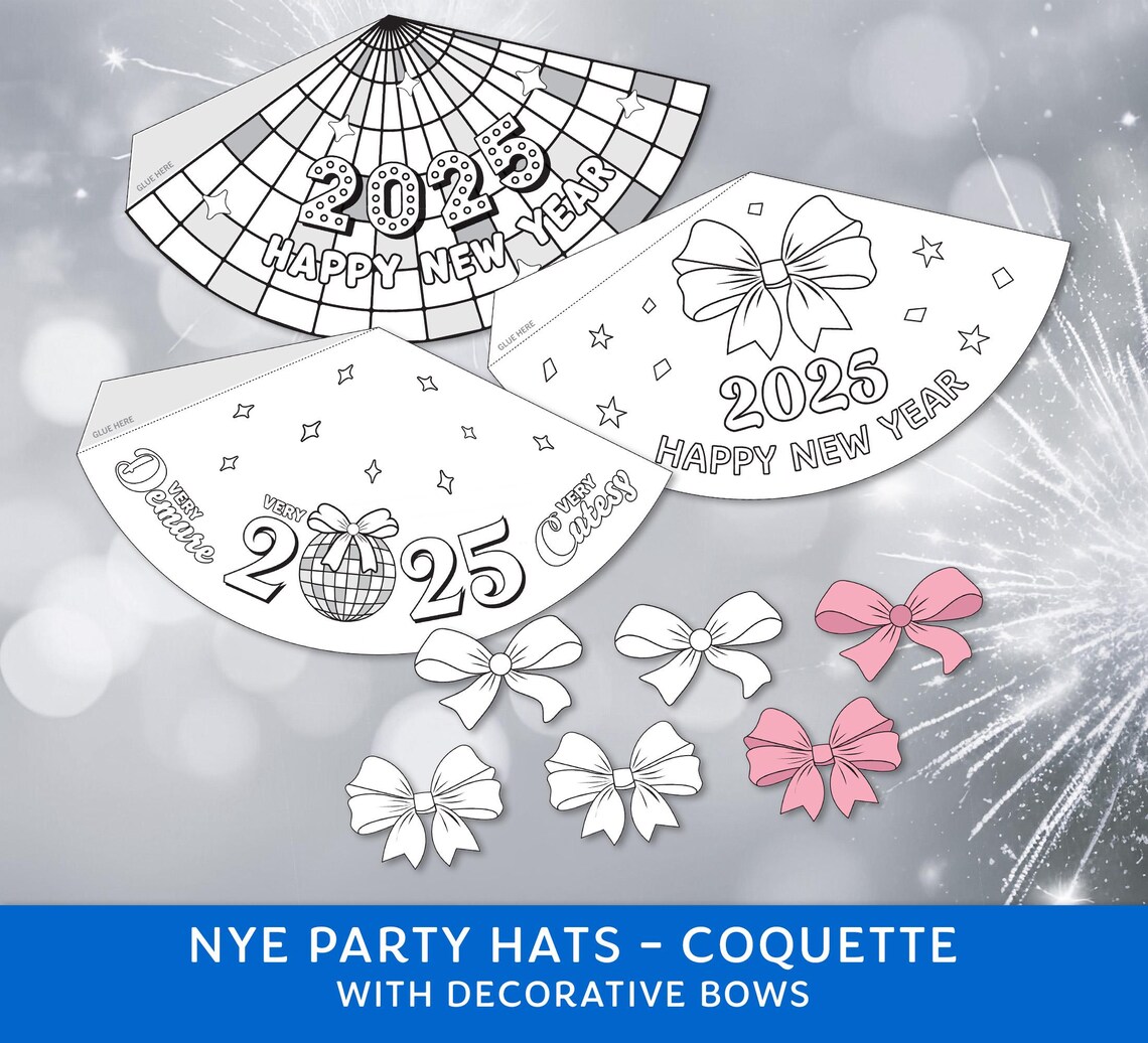 Kids New Year's Eve Party Hats, 2025 New Years Hat, Kids Coloring Party ...