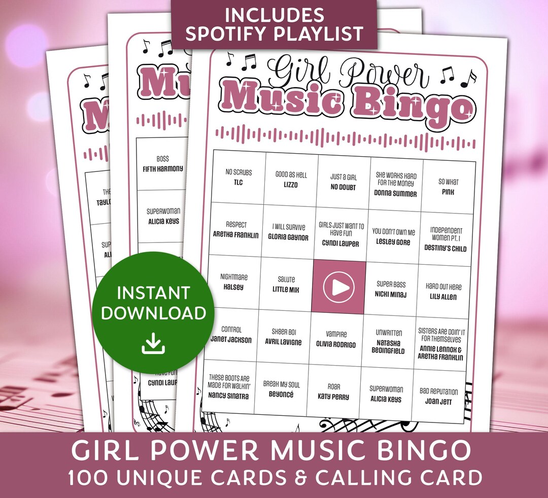 Girl Power Music Bingo Game With Spotify Playlist, Girls Night Music ...