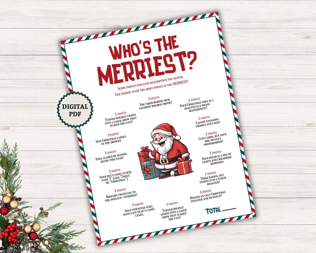 Printable Christmas Party Game, Who's the Merriest Santa Holiday ...