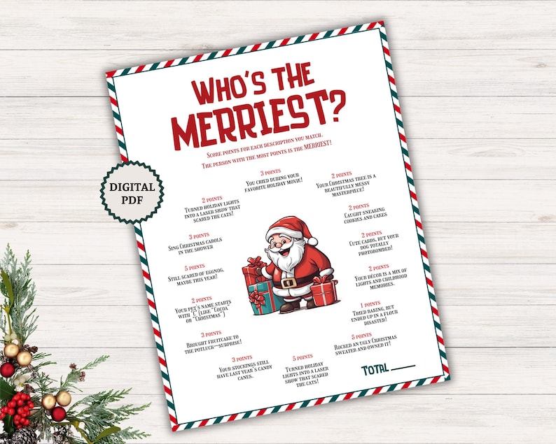 Printable Christmas Party Game, Who's the Merriest Santa Holiday ...