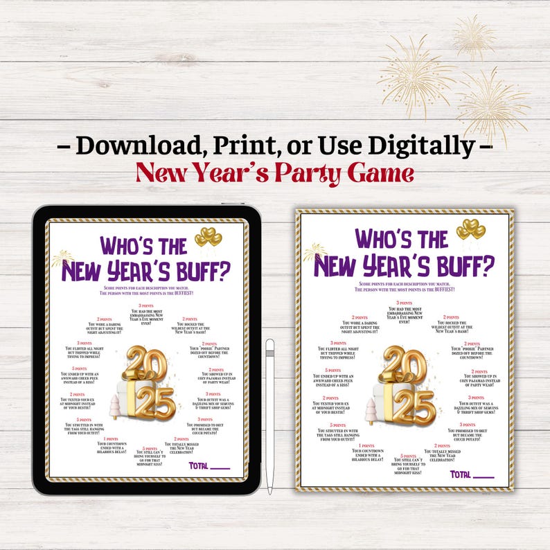 2025 Party Game Who's the New Year's Buff, Printable New Year Eve Game ...