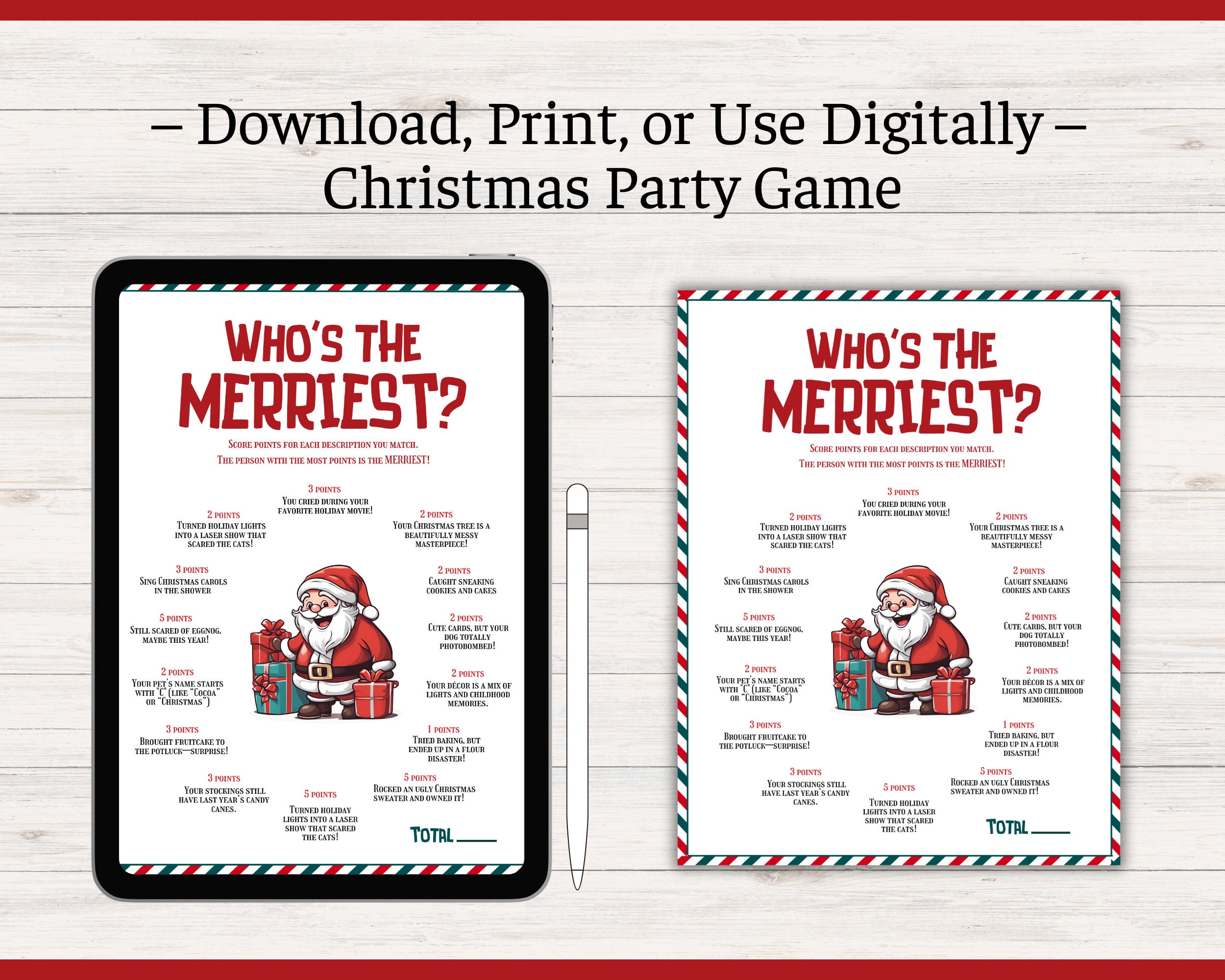 Printable Christmas Party Game, Who's the Merriest Santa Holiday ...