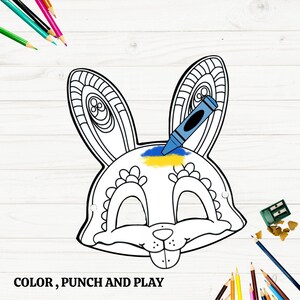 Easter Bunny Printable Coloring Mask, Kids Cute Color Activity Mask ...