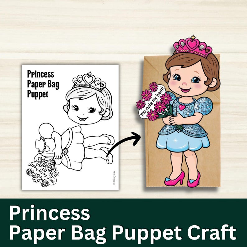 Princess Paper Bag Puppet Craft: Valentine's Day Activity (digital ...