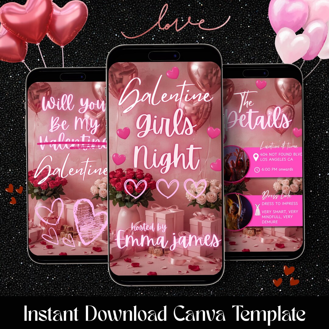2026 Galentine’s Day Video Invitation, Pink Sparkle Girls Night Evite ...