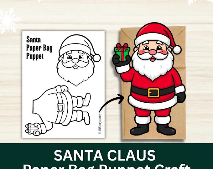 Kids Christmas Santa Paper Bag Puppet, Santa Claus Puppet Craft ...