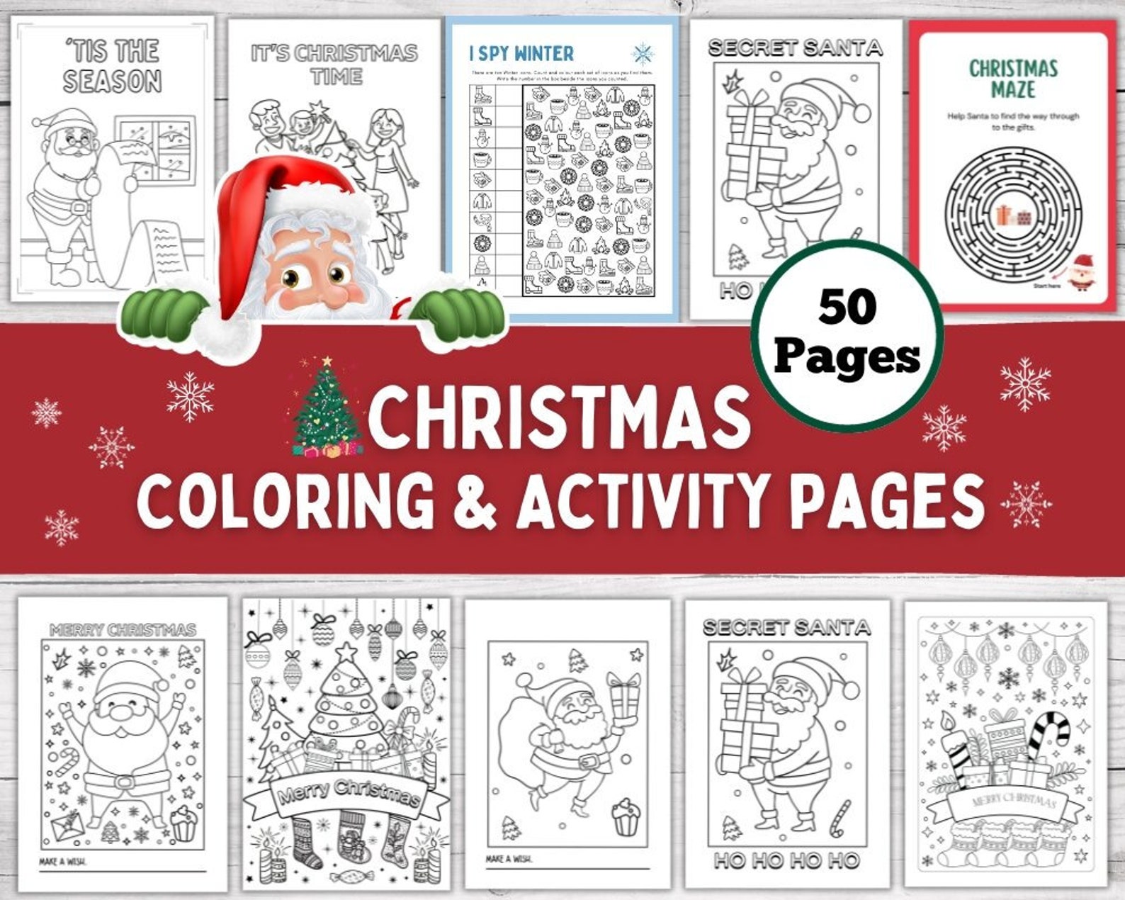 50 Printable Christmas Coloring & Activity Pages, Christmas Activity ...