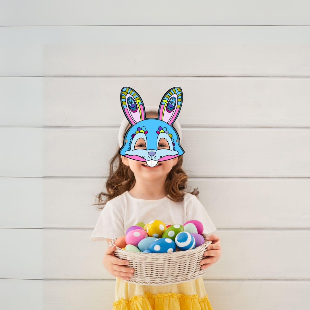 Easter Bunny Printable Coloring Mask, Kids Cute Color Activity Mask ...
