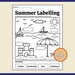 Printable Beach Summer Labeling & Coloring Activity for Kids, Beach Fun ...