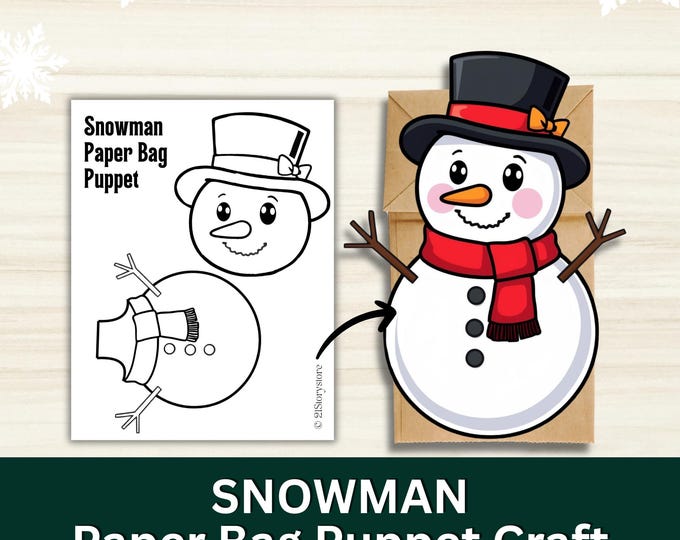 Kids Christmas Snowman Paper Bag Puppet, Snowman Puppet Craft ...