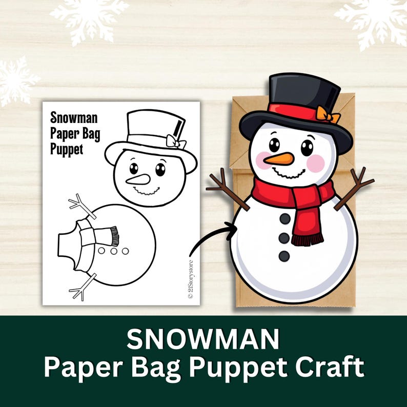 Kids Christmas Snowman Paper Bag Puppet, Snowman Puppet Craft ...