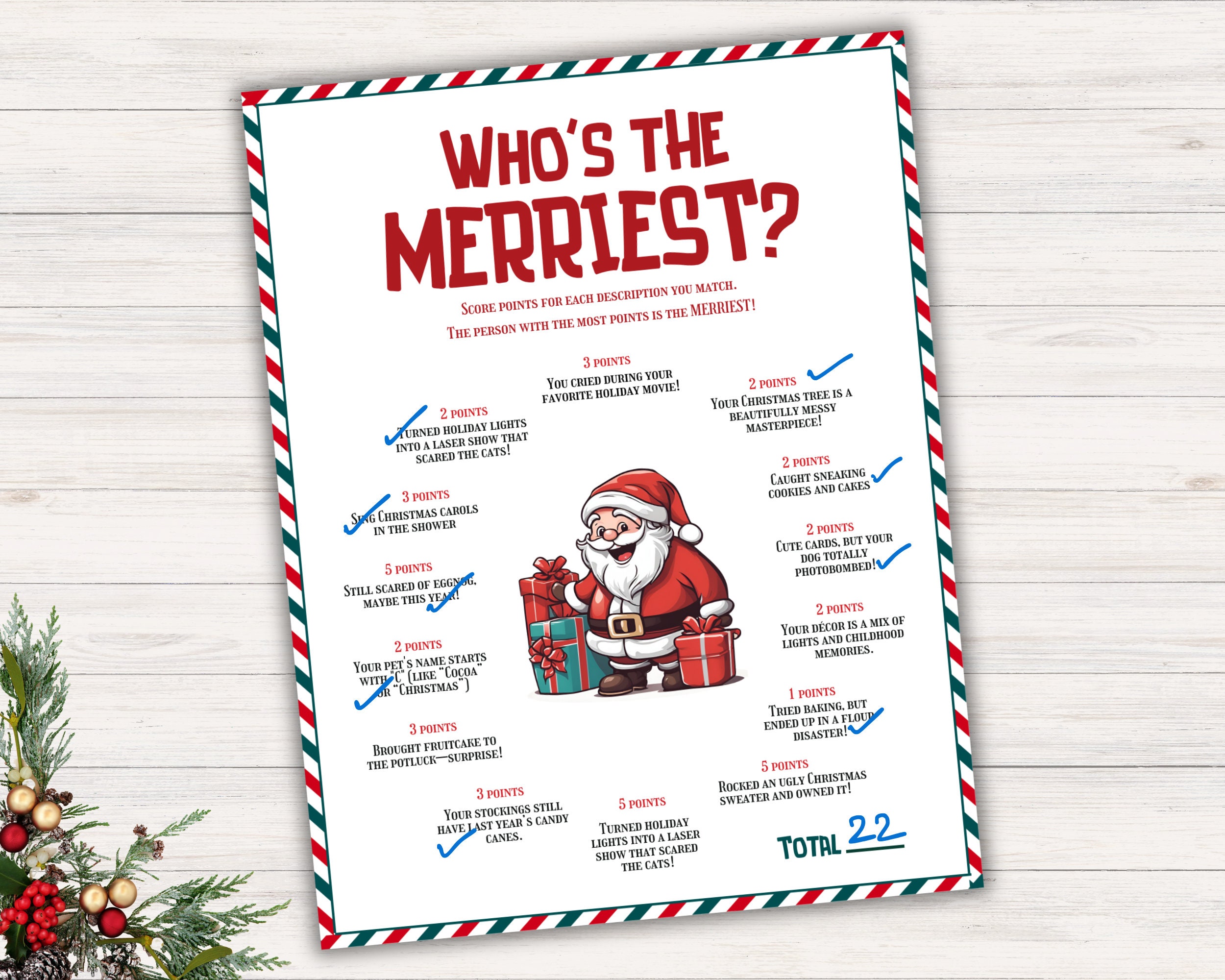 Printable Christmas Party Game, Who's the Merriest Santa Holiday ...
