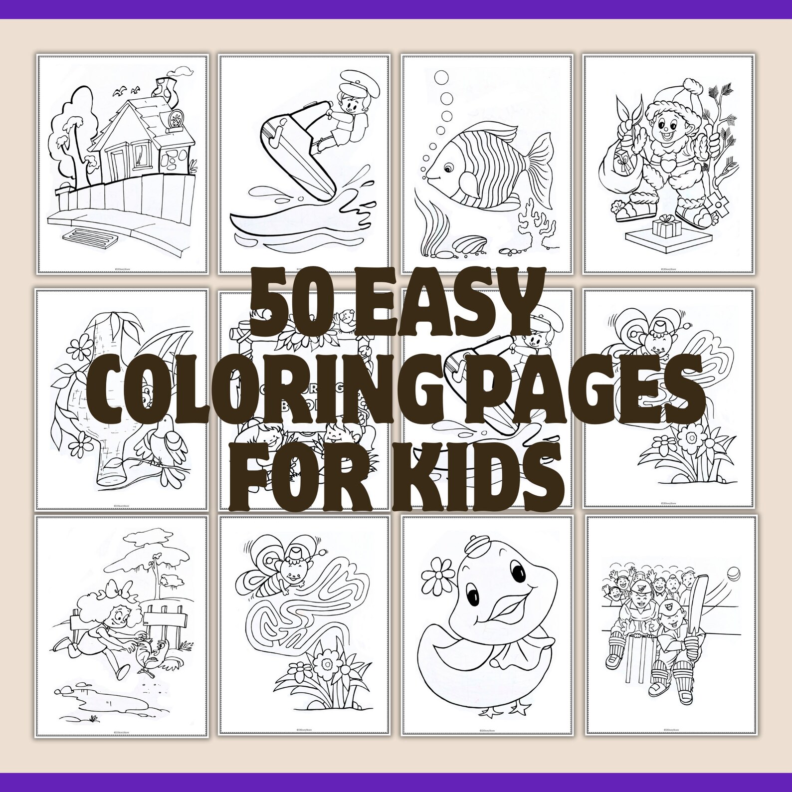 50 Easy Large Printable Coloring Pages for Beginner Kids, Children ...