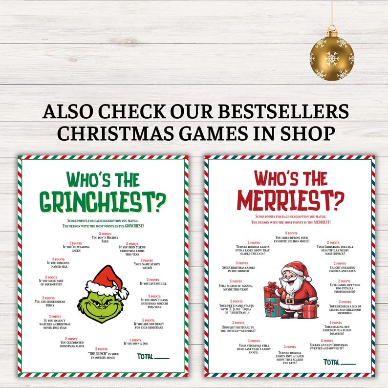 Who's the Grinchiest Printable Grinch Party Game for Adults, Kids ...