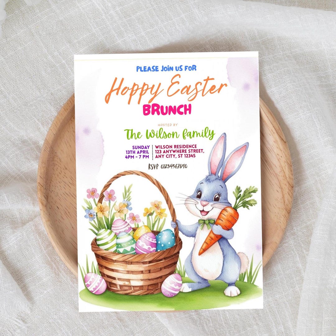 Editable Hoppy Easter Brunch Bunny Invitation, Bunny Ears Easter Brunch ...