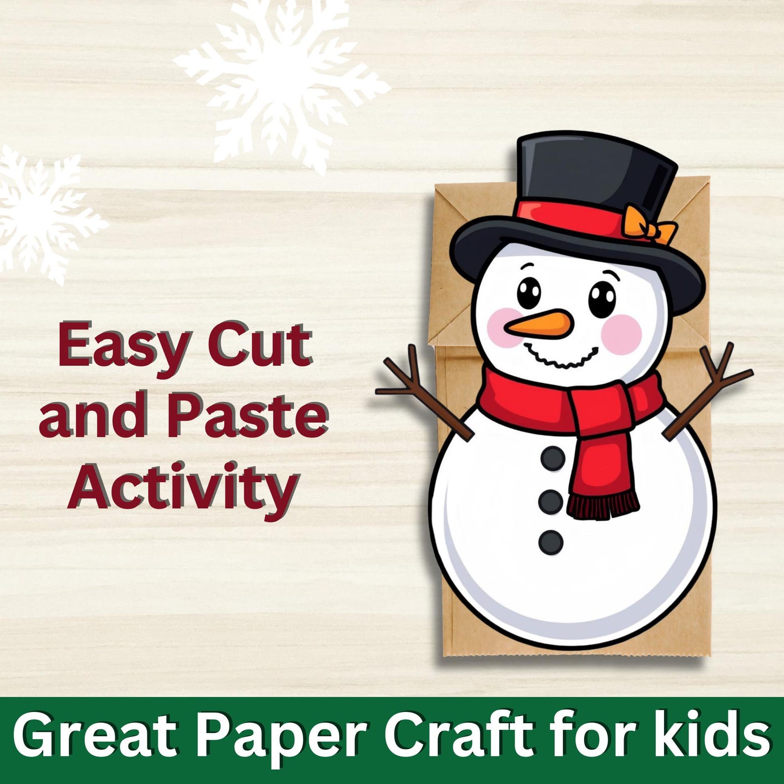 Kids Christmas Snowman Paper Bag Puppet, Snowman Puppet Craft ...