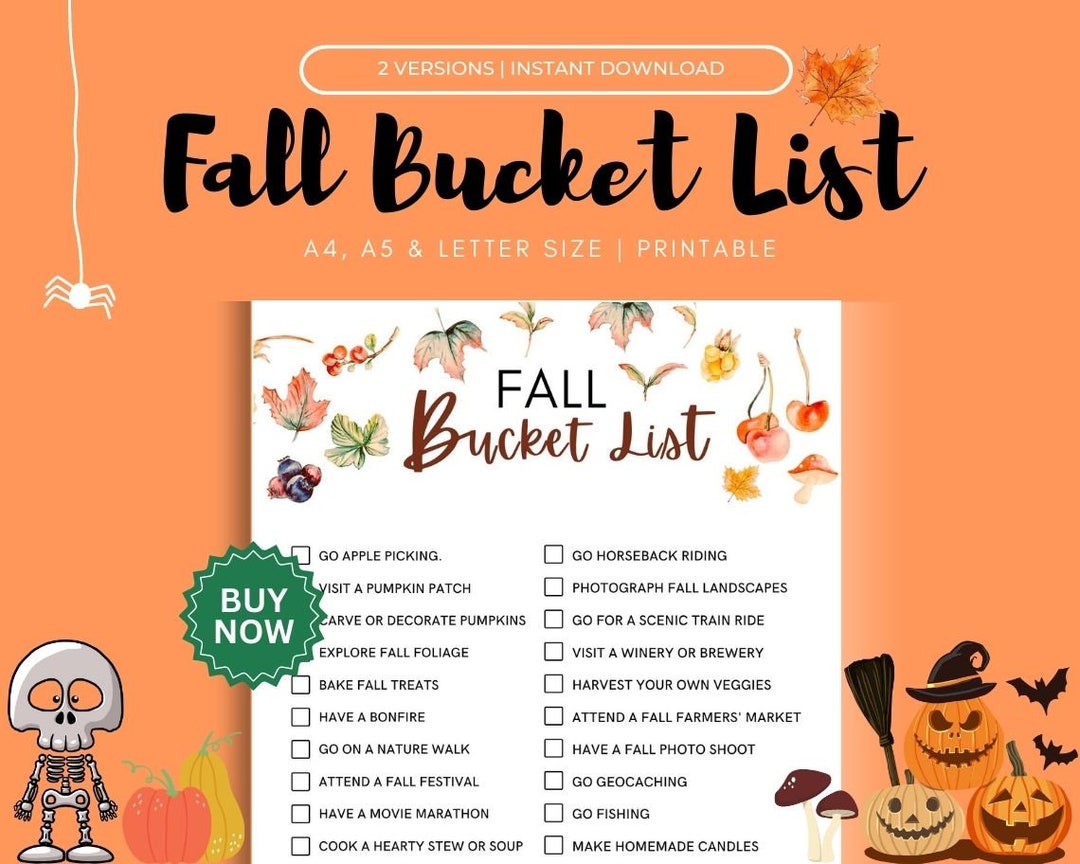 Fall Bucket List Printable Autumn Activities Checklist PDF Planner for ...