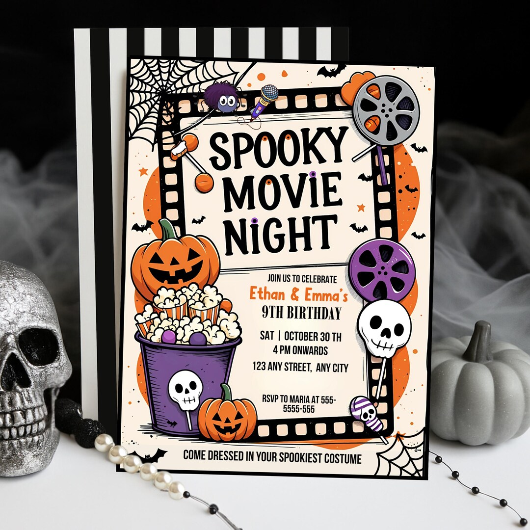 Halloween Scary Movie Night Invitation, Horror Movie Party Flyer ...