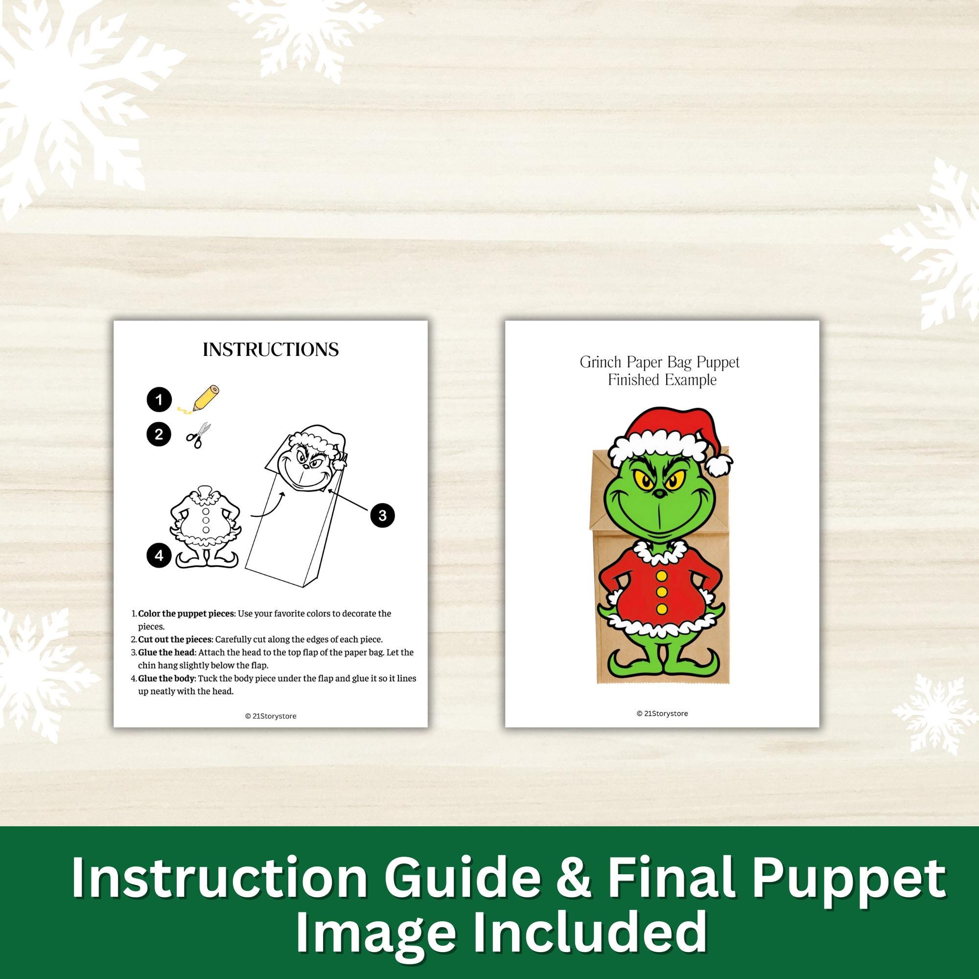 Grinch Paper Bag Puppet Craft for Kids, Fun Christmas First & Second ...