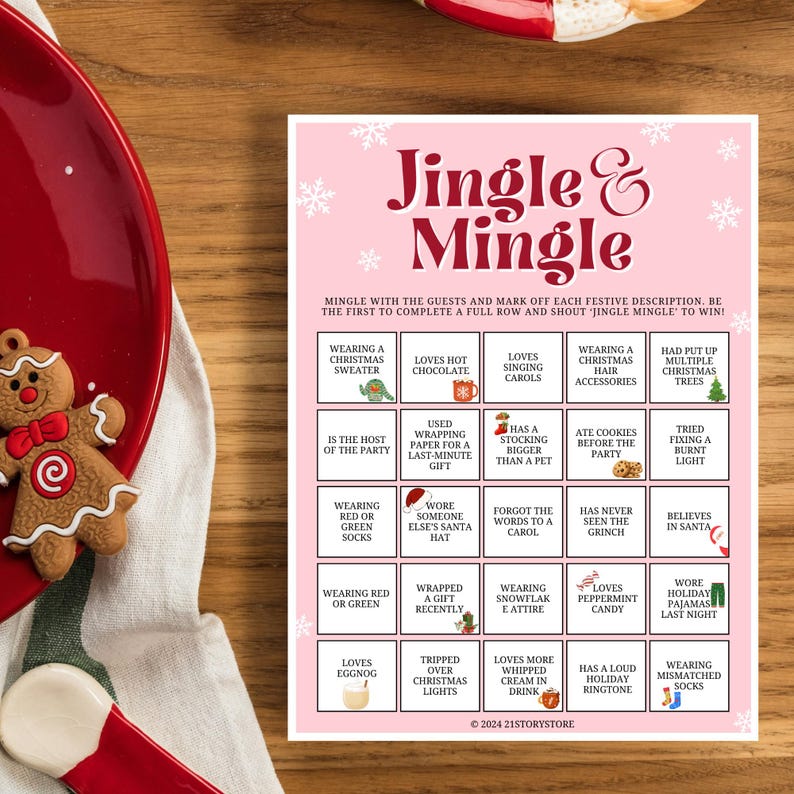 Christmas Jingle Mingle Bingo, Printable Party Game for Family, Adults ...