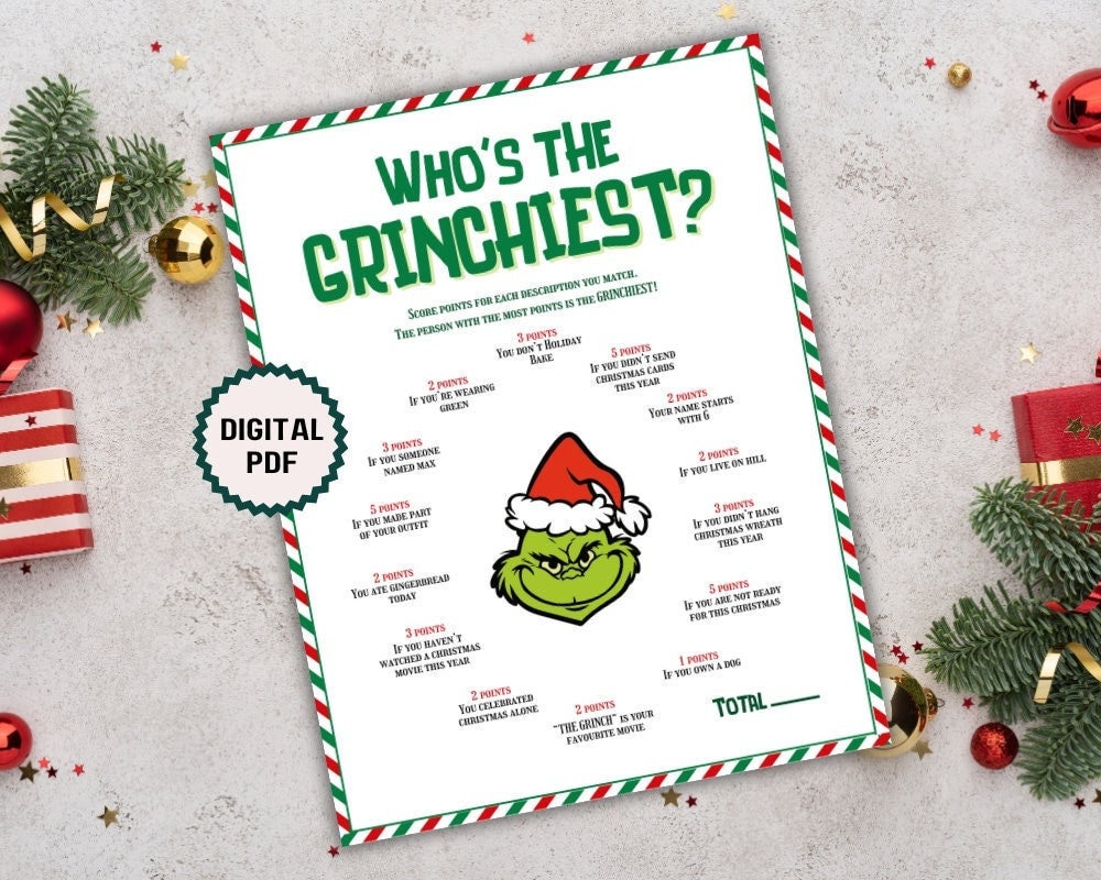 Who's the Grinchiest Printable Grinch Party Game for Adults, Kids ...