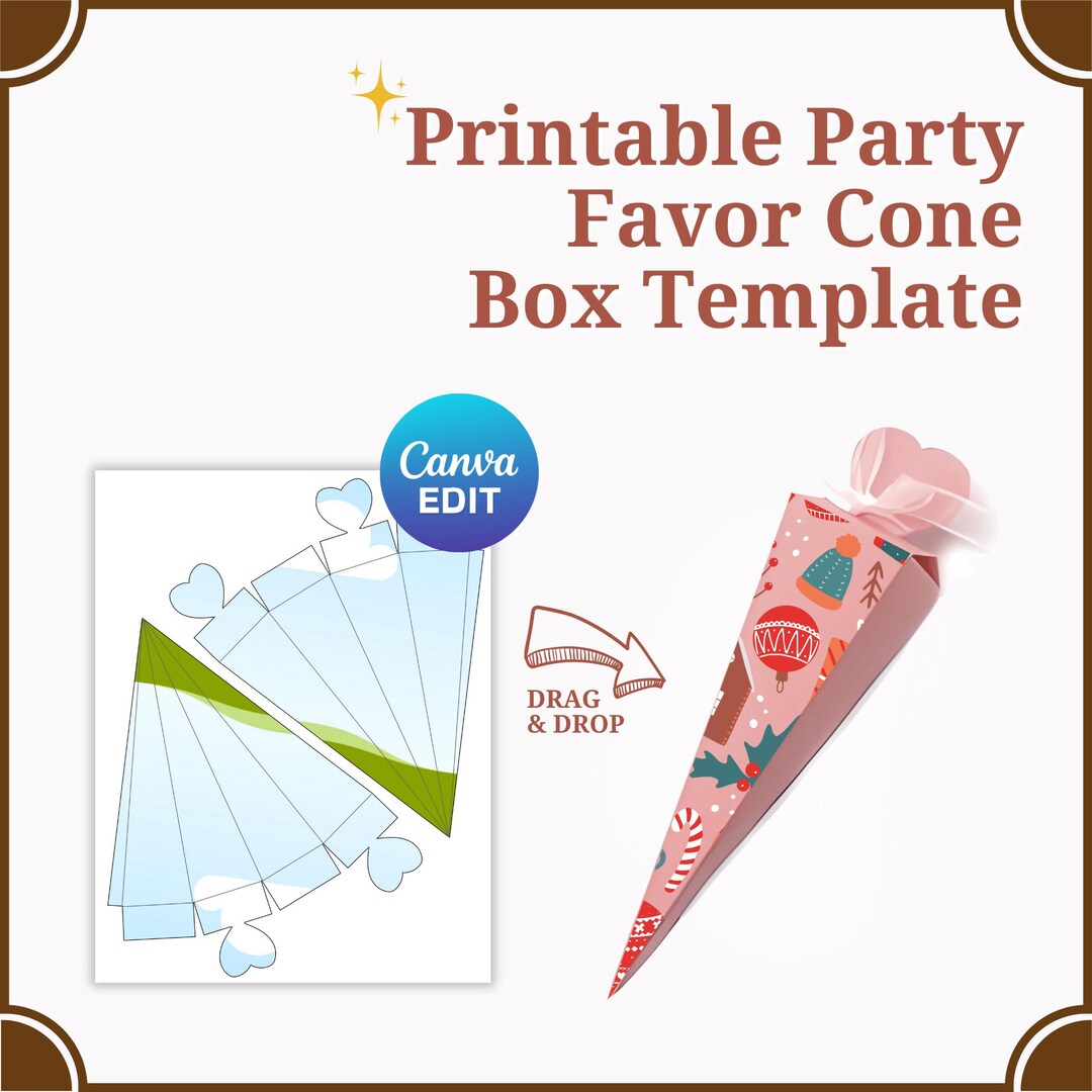 Customizable DIY Cone-shaped Favor Box Template for Christmas ...