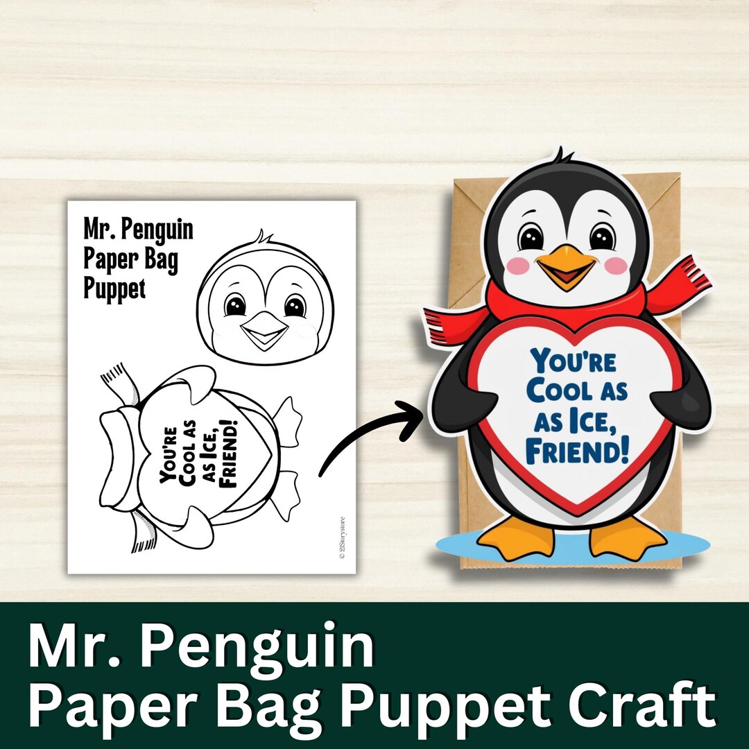 Mr. Penguin Paper Bag Puppet Crafts for Kids, Fun Classroom Valentines ...