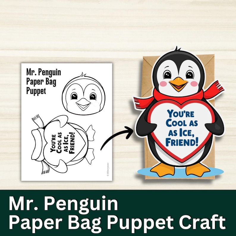 Mr. Penguin Paper Bag Puppet Crafts for Kids, Fun Classroom Valentines ...