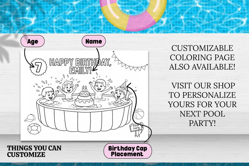 Editable Girls Pool Party Birthday Invitation Template - Kids Swim ...