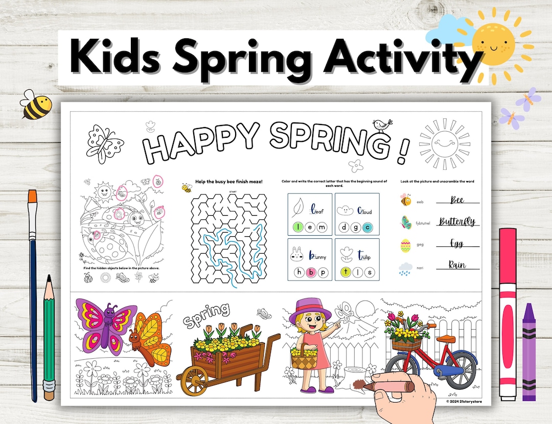 Kids Spring Activity Placemat! PRINTABLE Kids Spring Activity Page ...