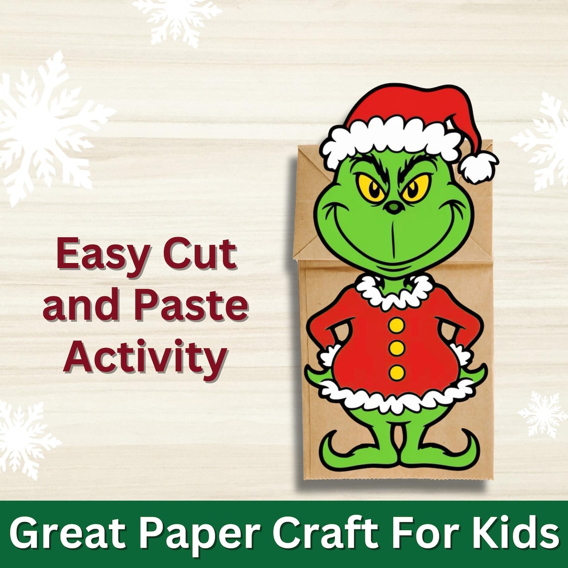 Grinch Paper Bag Puppet Craft for Kids, Fun Christmas First & Second ...