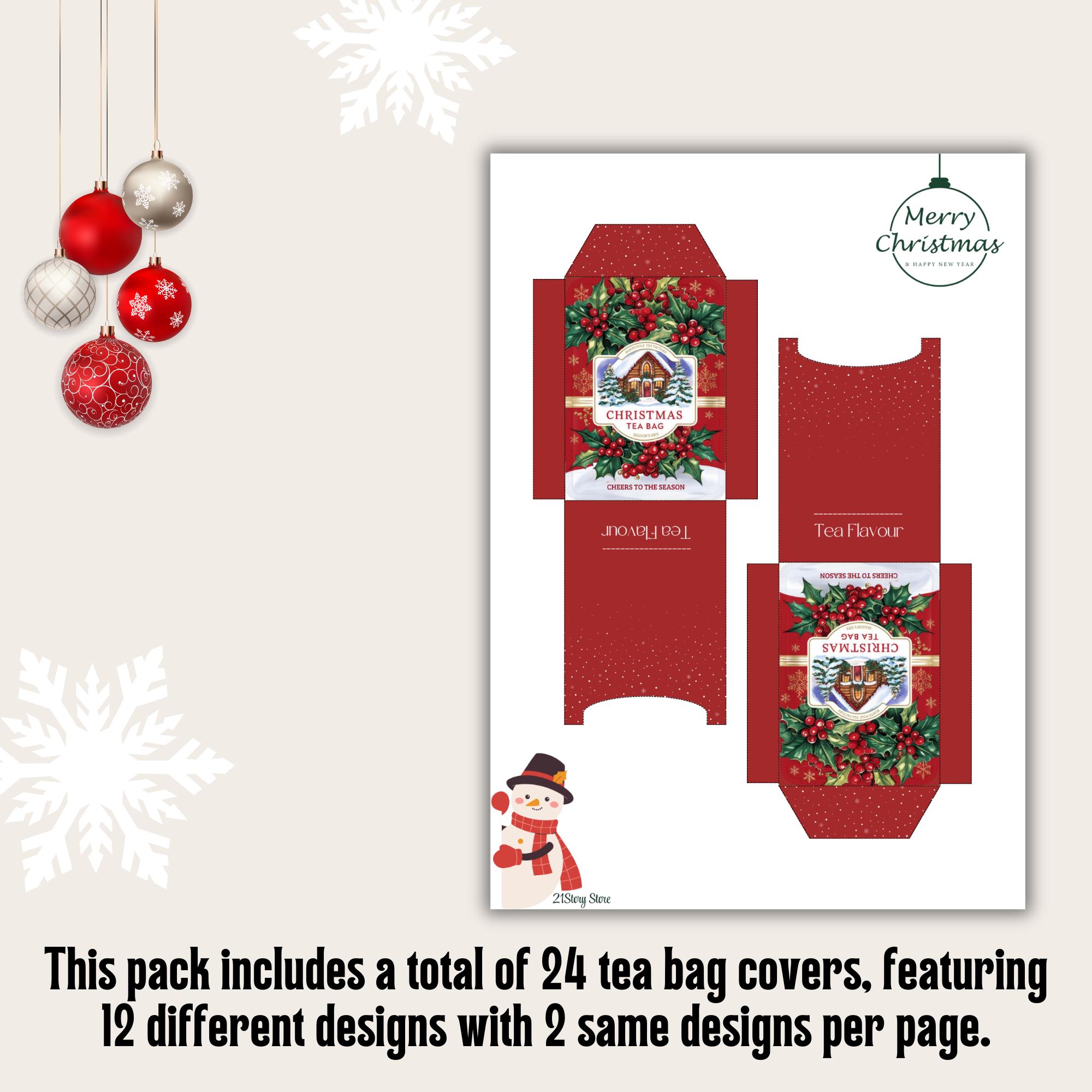 Printable Christmas Tea Bags Holder, DIY Tea Bag Wrappers & Tidy Cover ...