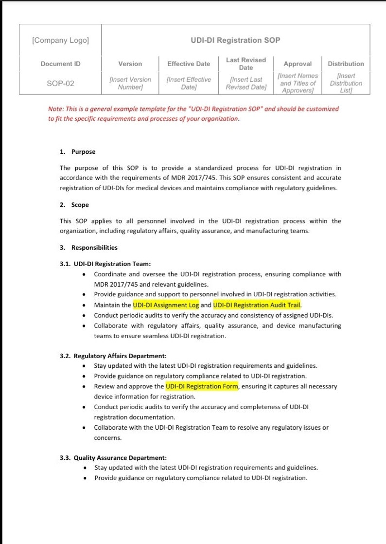 MDR Compliance Editable Quality Management Documents for Labeling, Udi ...