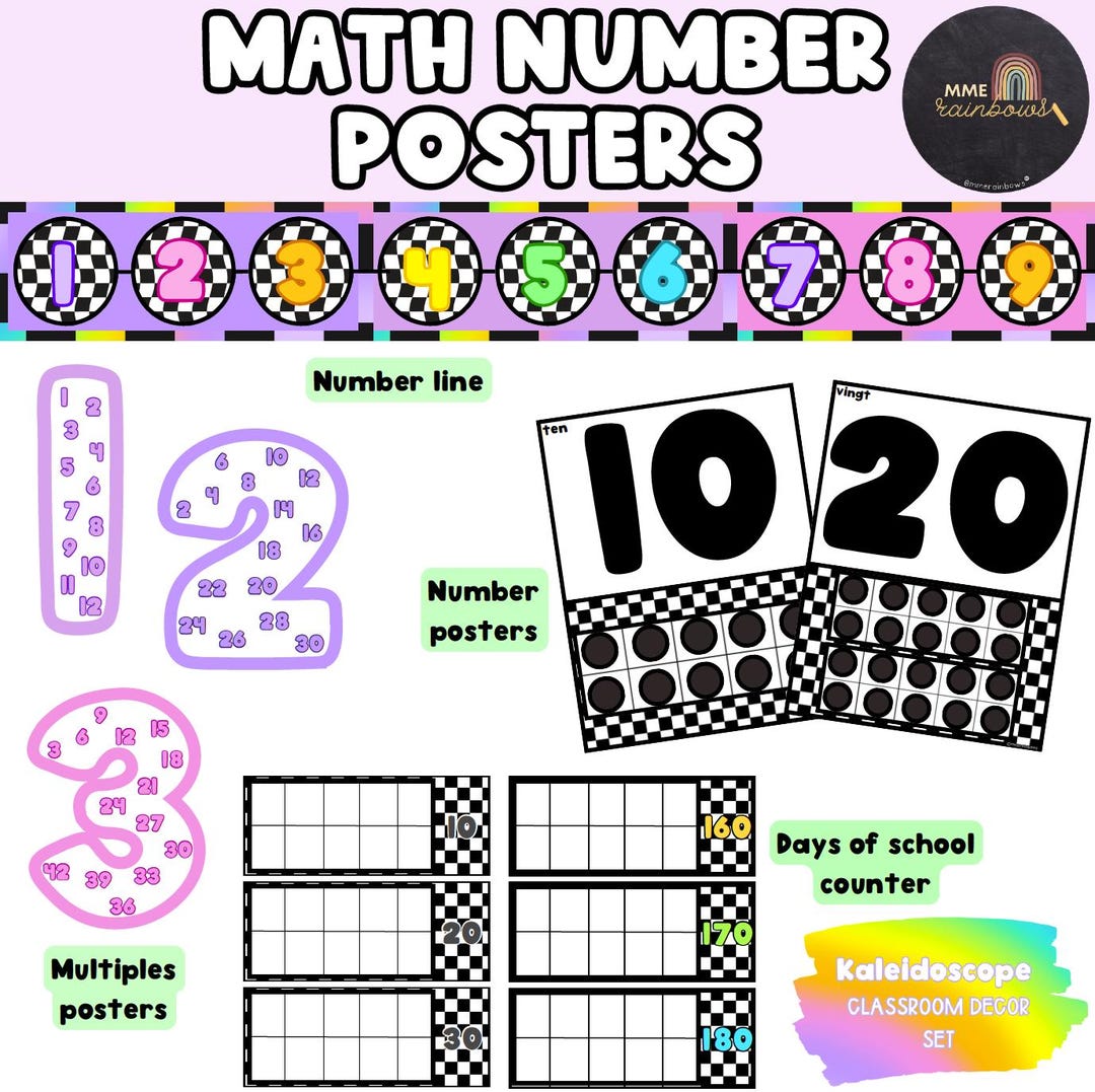 Math Posters | Number Line, Multiples Posters, Days of School Counter ...