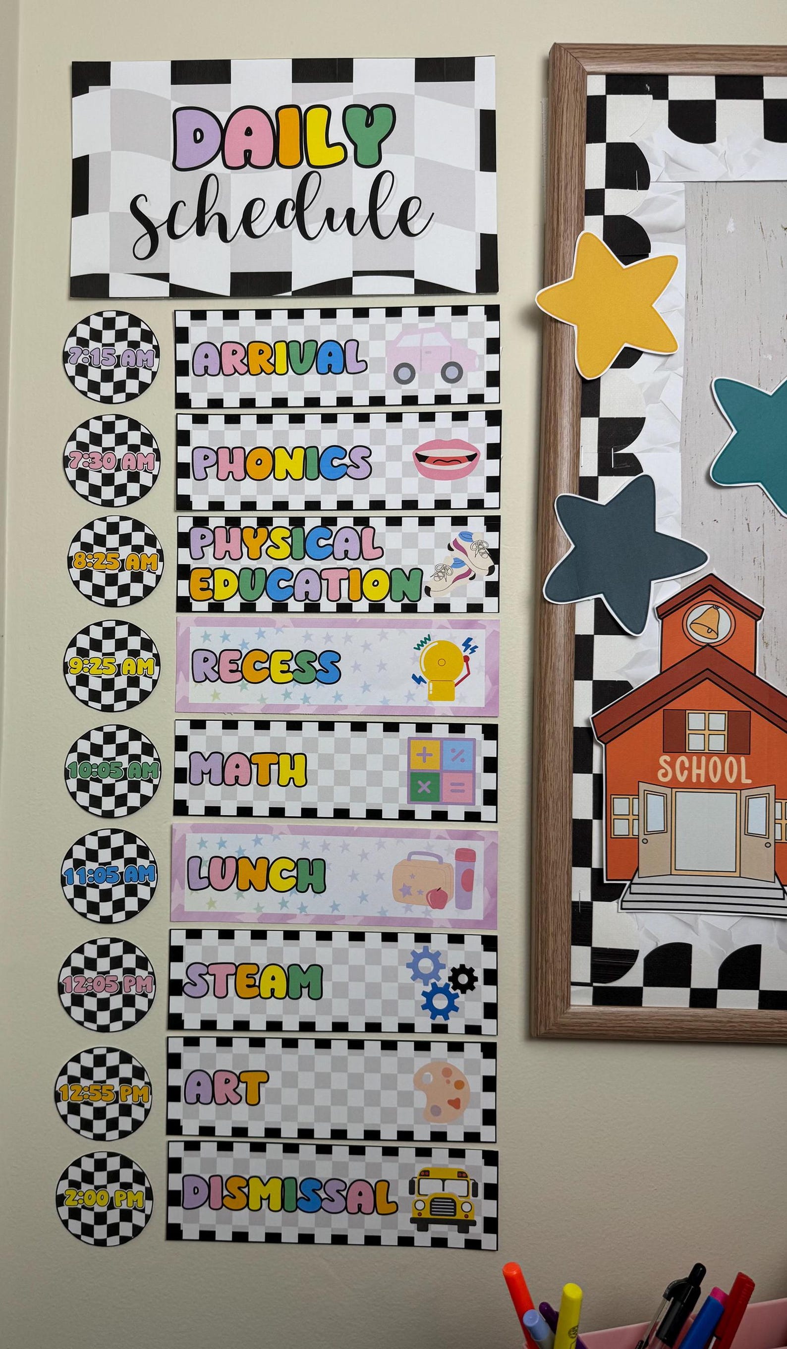 Editable Daily Classroom Schedule Cards | Bright Checkered | English ...